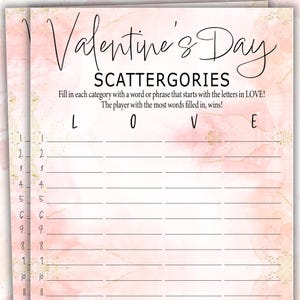 Valentines Scattergories Game | Printable Valentines Party Word Game ...