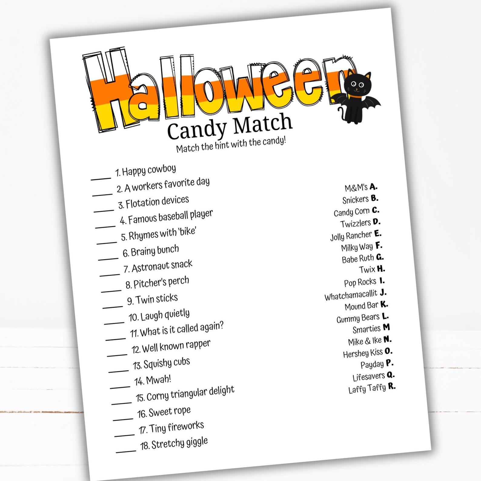 Editable Printable Halloween Candy Match Game | Match the Candy Slogan ...