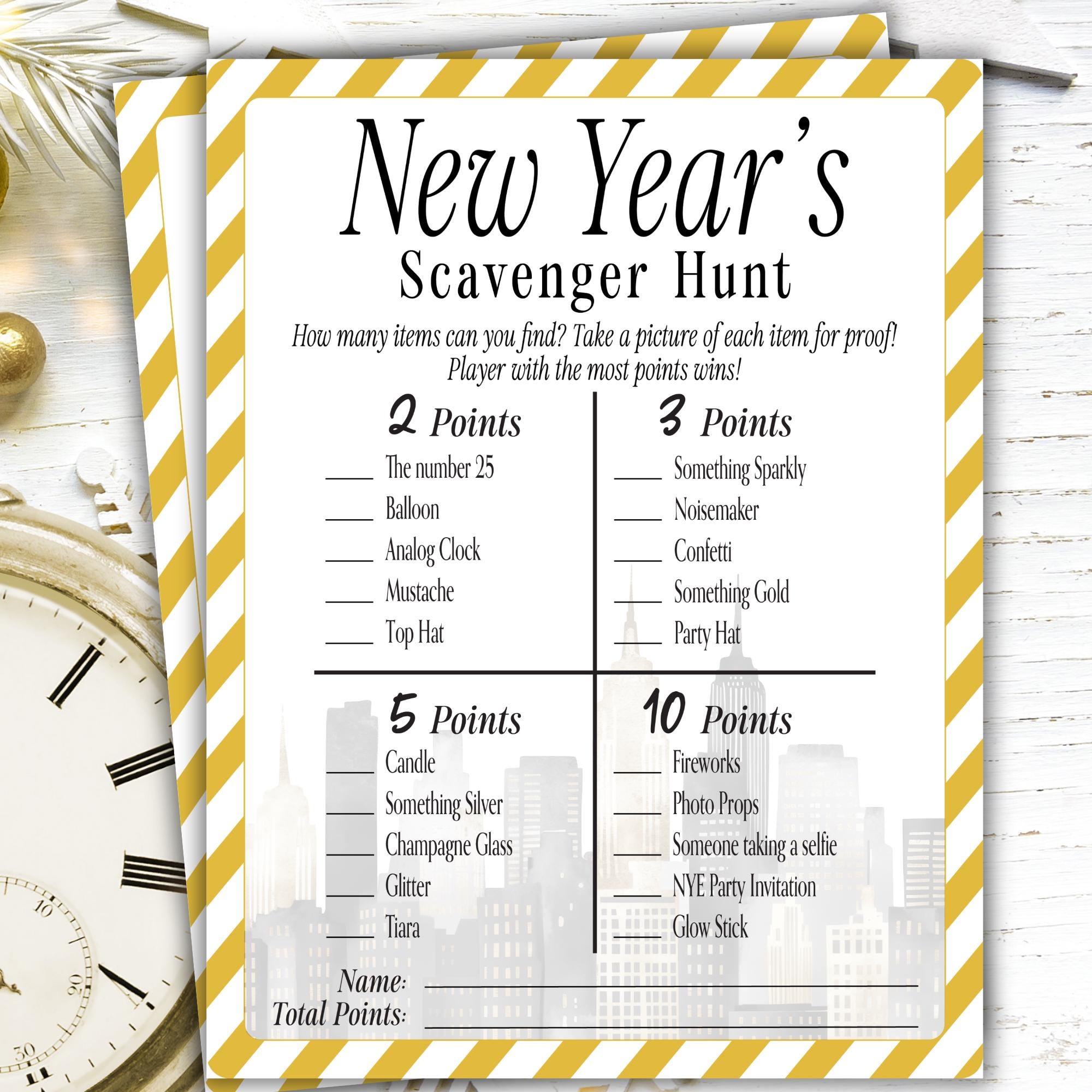 New Years Party Printable Scavenger Hunt With Gold Border | Printable ...
