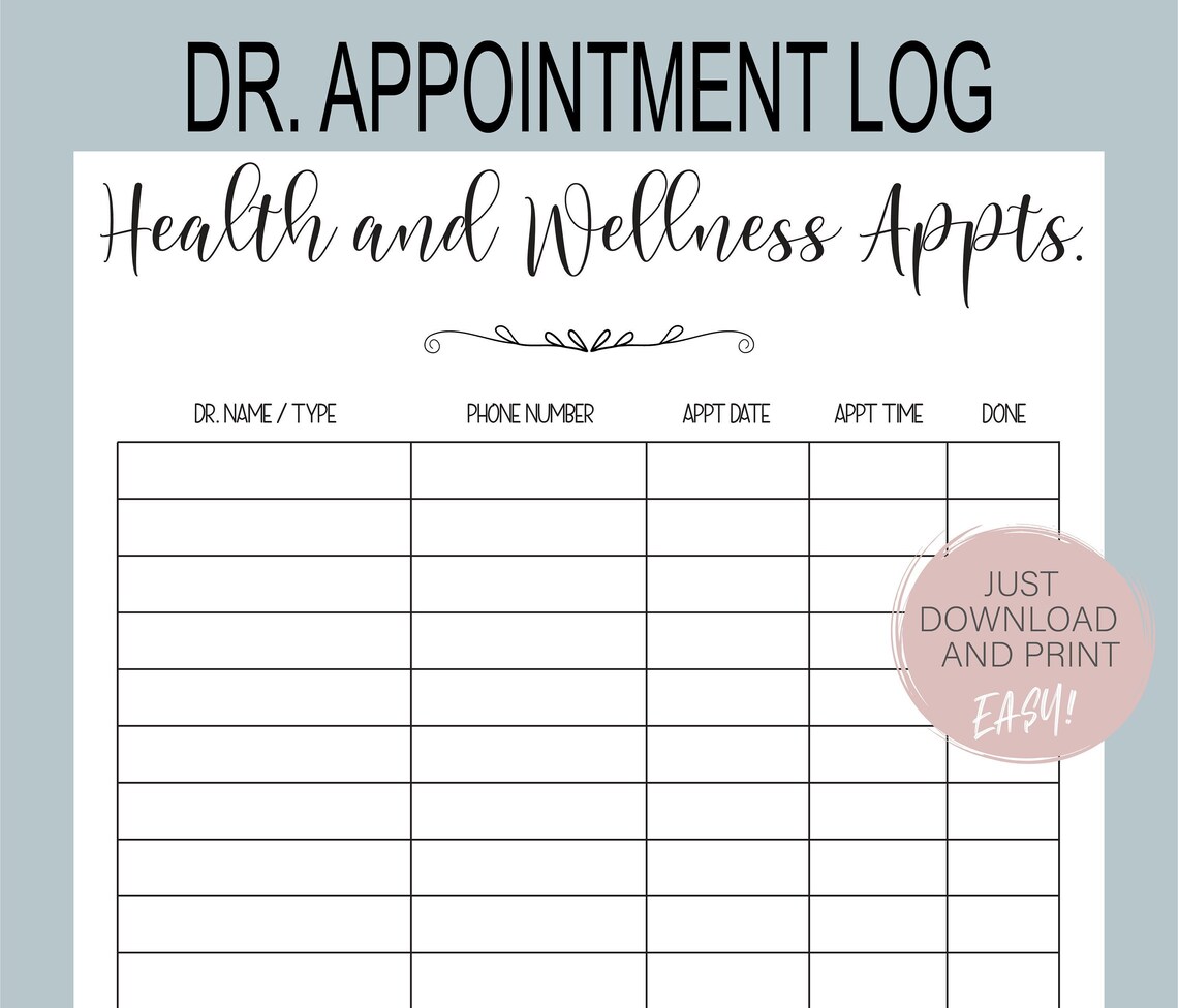 Printable Doctor Appointment Template Yearly Apppointment Log | Etsy Canada
