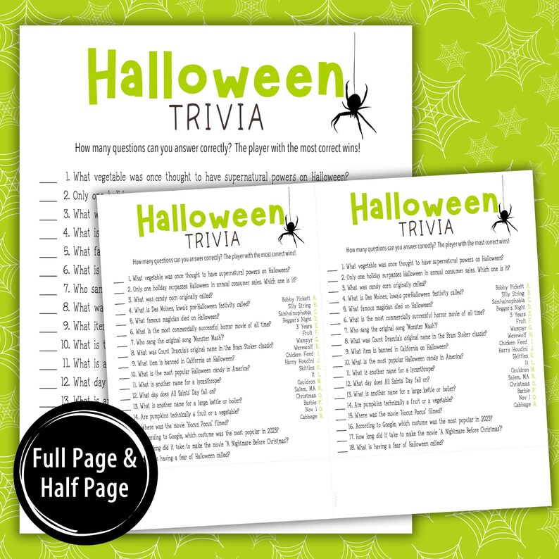 Halloween Trivia Game | Printable Halloween Party Game | Halloween ...