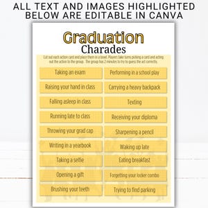Editable Graduation Charades Game Printable Grad Party Activity Fun ...