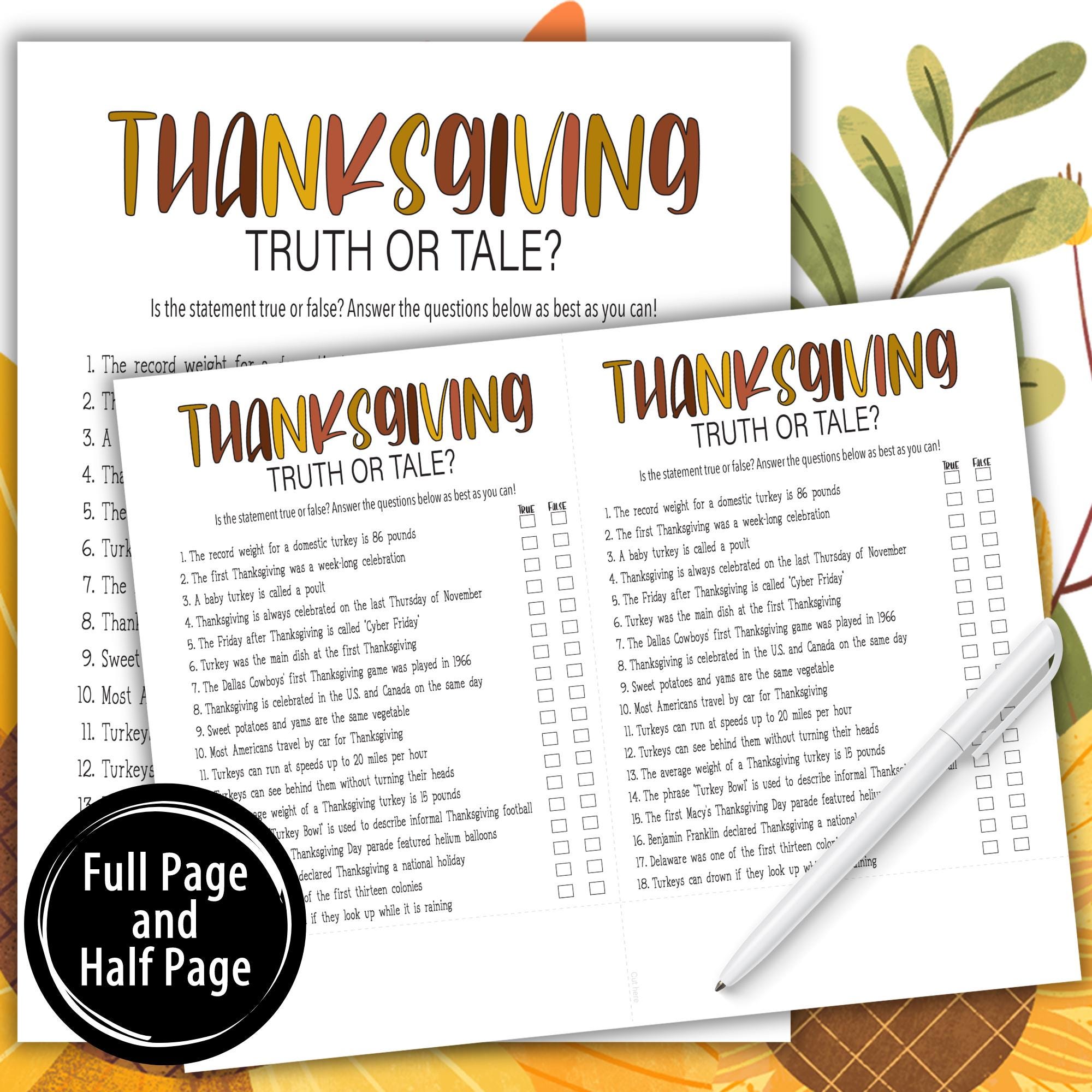 Thanksgiving True or False Questions | Thanksgiving Game Night ...