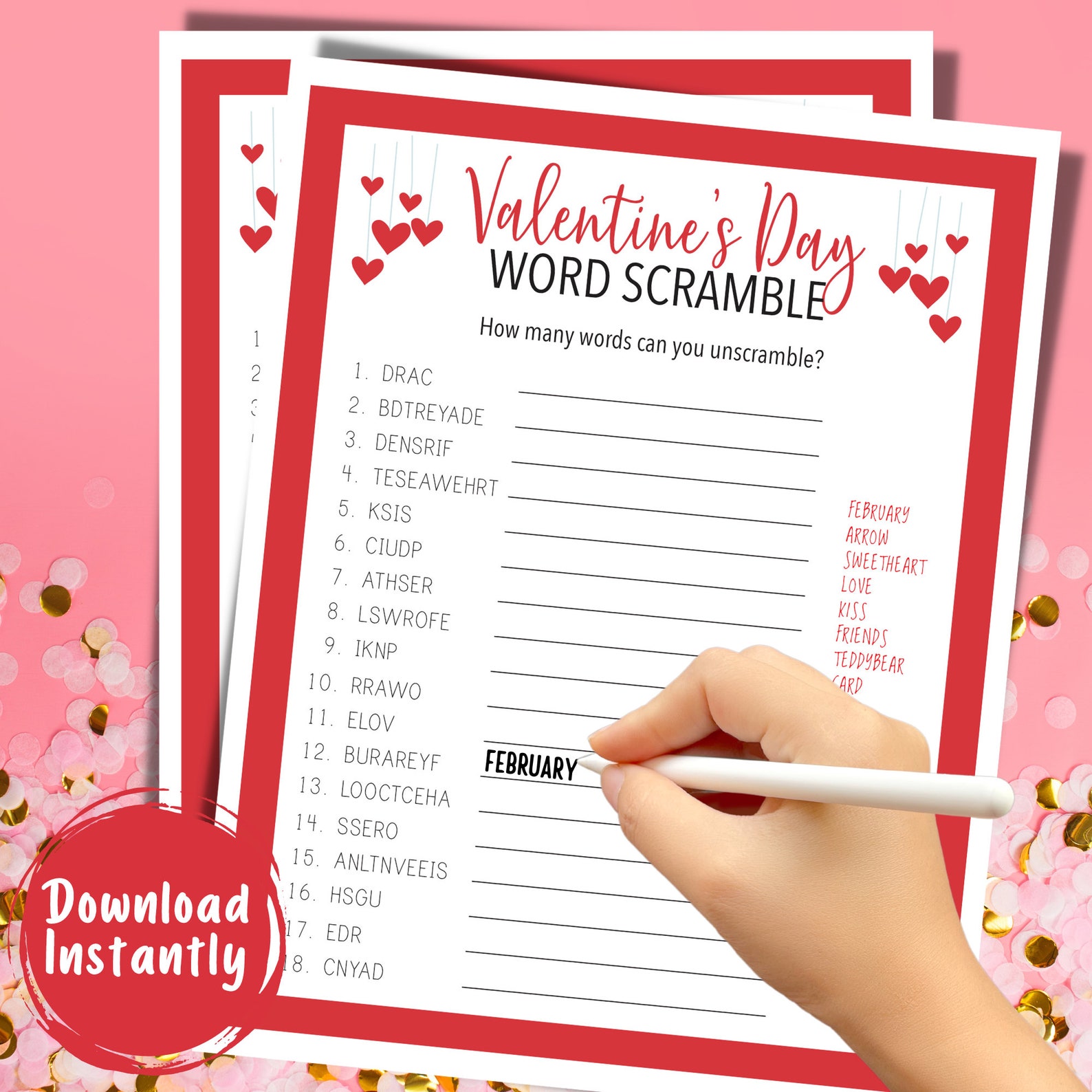 Valentines Word Scramble | Valentines Party Games | Holiday Party Games ...