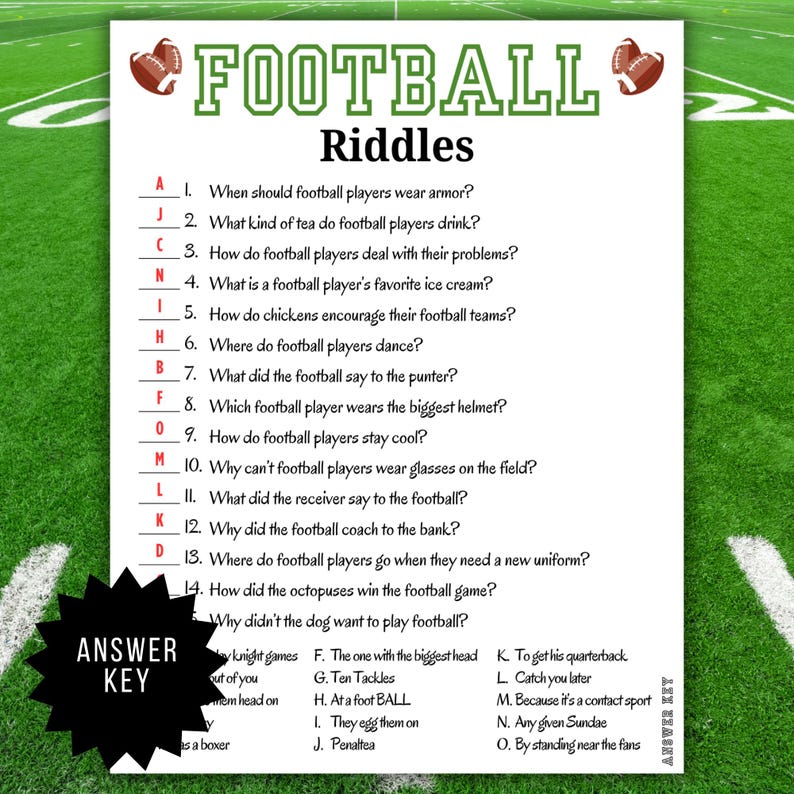 Printable Football Riddles | Football Party Fun Riddles Game | Football ...