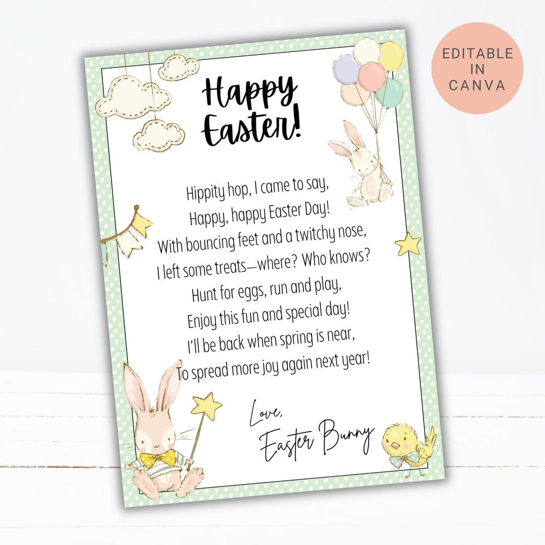 Editable Printable Easter Bunny Letter, Easter Bunny Letter Template ...