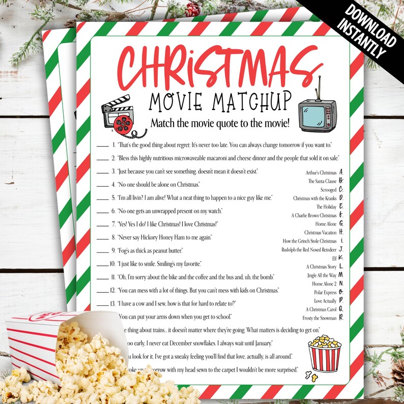 Christmas Movie Matchup Game | Fun Christmas Party Movie Game | Family ...