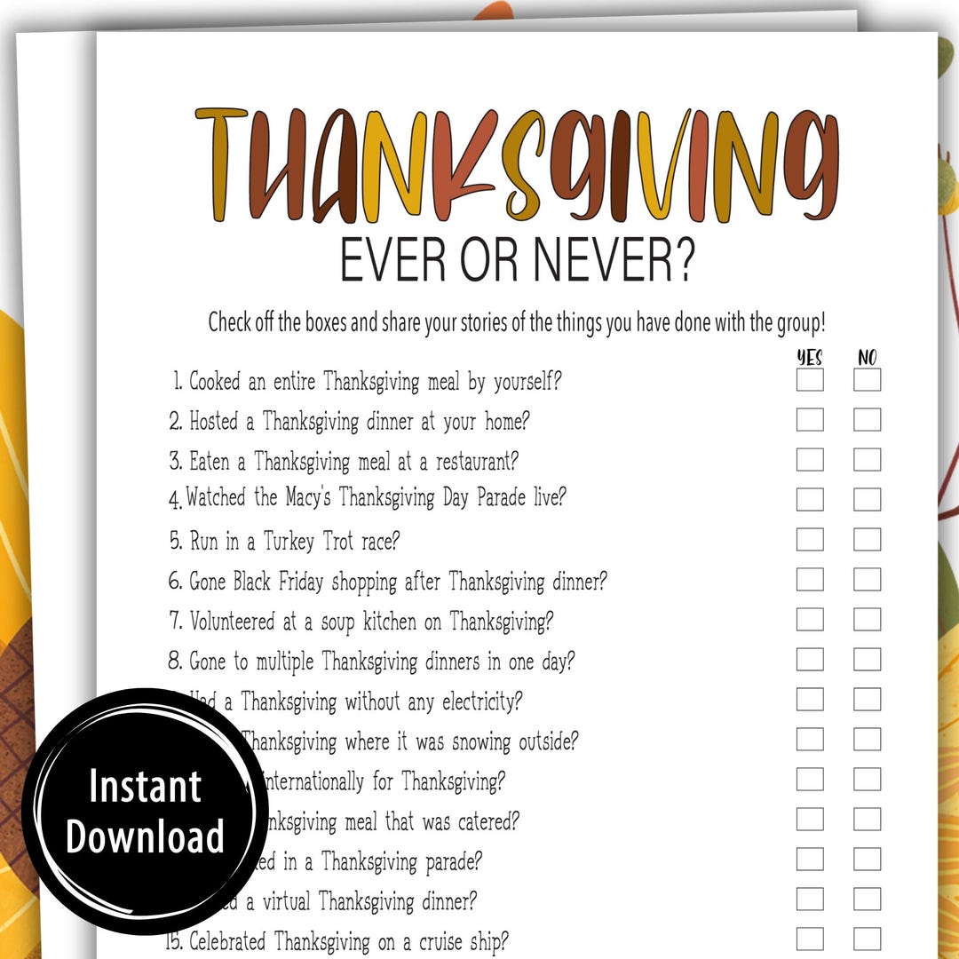 Thanksgiving Have You Ever Questions | Thanksgiving Gathering Game ...