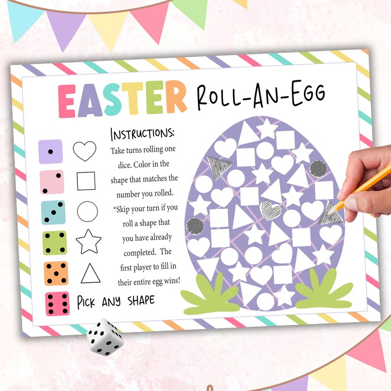Fun Printable Easter Roll a Dice Game for All Ages | Shapes Game for ...