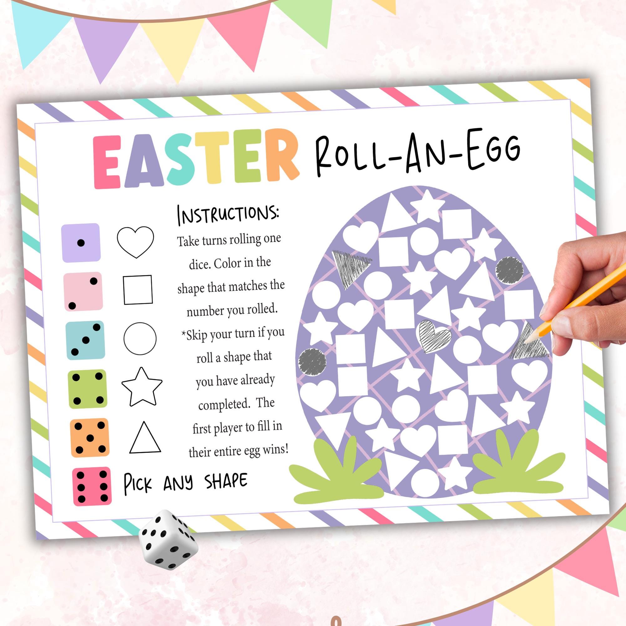 Fun Printable Easter Roll a Dice Game for All Ages | Shapes Game for ...