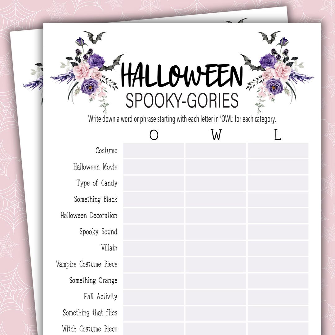 Spooky Halloween Category Game | Printable Halloween Party Game ...