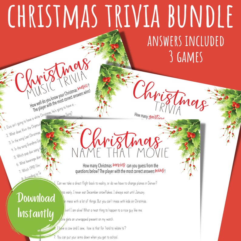 Christmas Printable Games, Christmas Trivia Game, Christmas Song Trivia ...