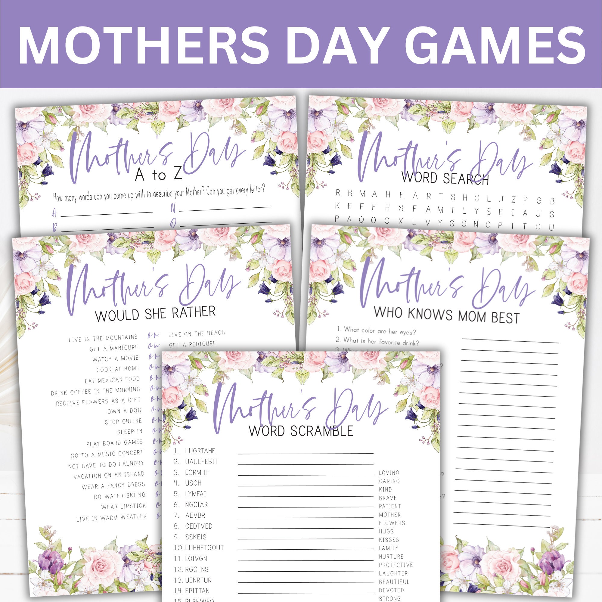 Mother's Day Printable Game Bundle Printable Mother's Day Games for ...