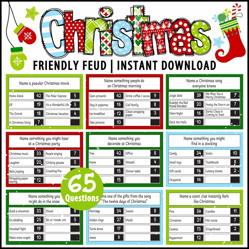 Christmas Friendly Feud Game Printable | Holiday Party Game for ...
