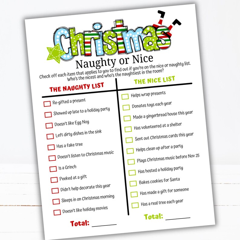 Naughty or Nice Christmas Game Printable | Editable Holiday Party Game ...