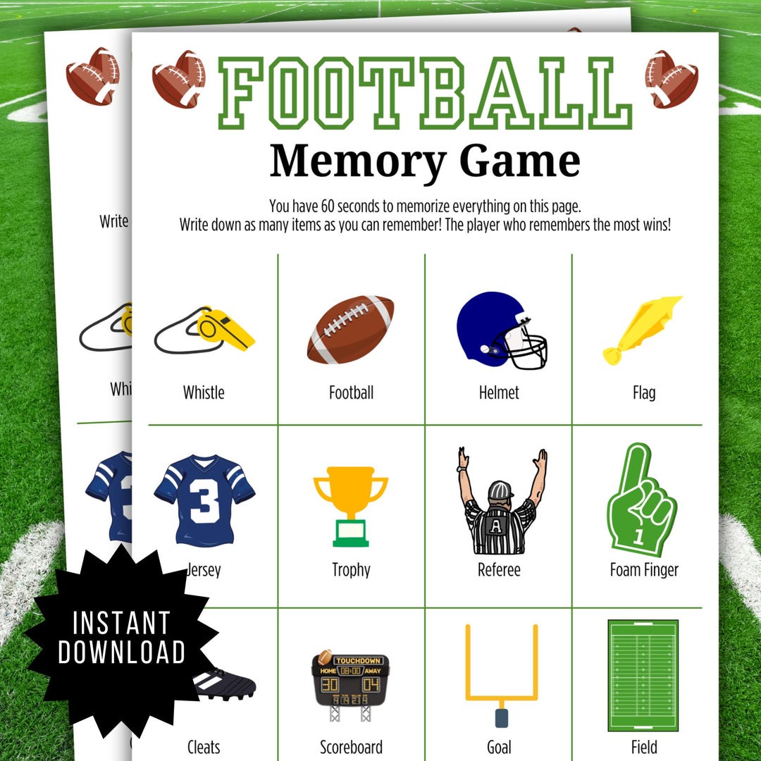 Printable Football Memory Game | Football Draft Party Game | Football ...