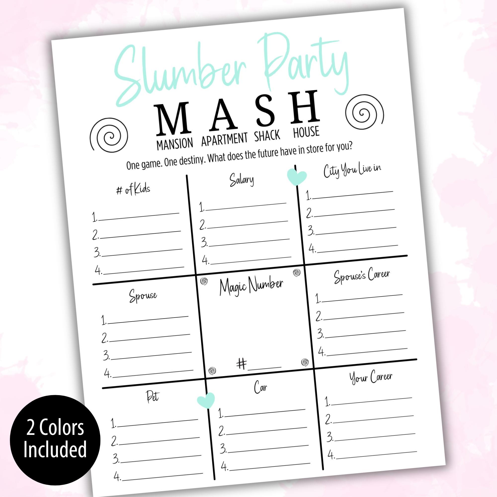 Fun Printable Editable Slumber Party MASH Game | Girl Teen or Tween ...