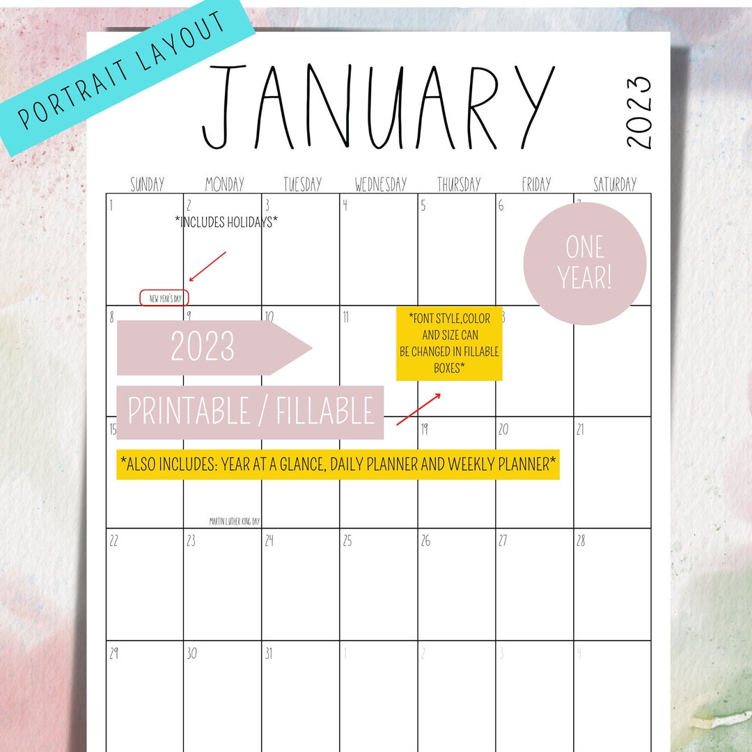 2023 Editable Printable Calendars Portrait Calendar Birthday - Etsy UK