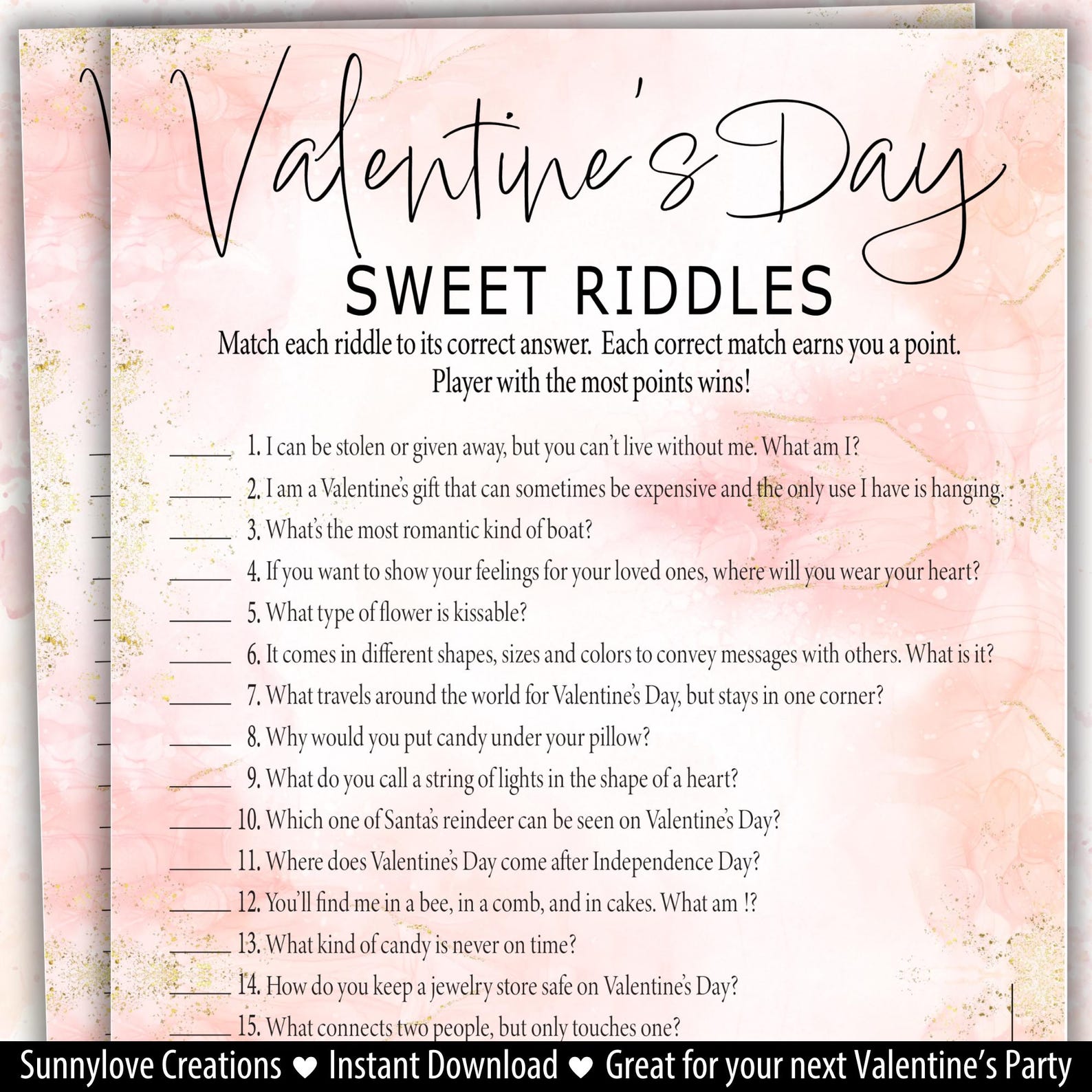Fun Printable Valentines Riddles | Valentines Party Instant Download ...