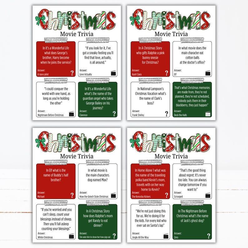 Christmas Movie Trivia Game Printable | Holiday Party Game for Family ...