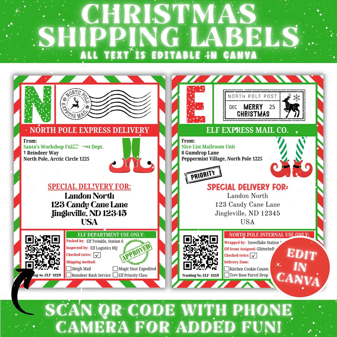 Printable Editable Christmas Shipping Labels | Elf Package Labels ...