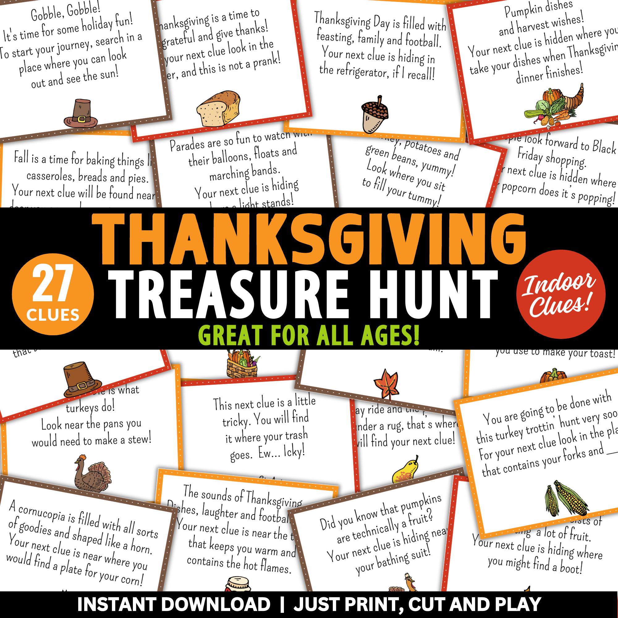 Indoor Thanksgiving Treasure Hunt | Kid Party Games | Thanksgiving ...