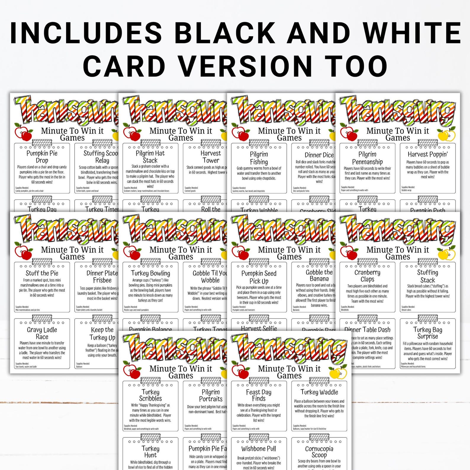 Fall Thanksgiving Minute to Win It Games | Printable 60 Second ...
