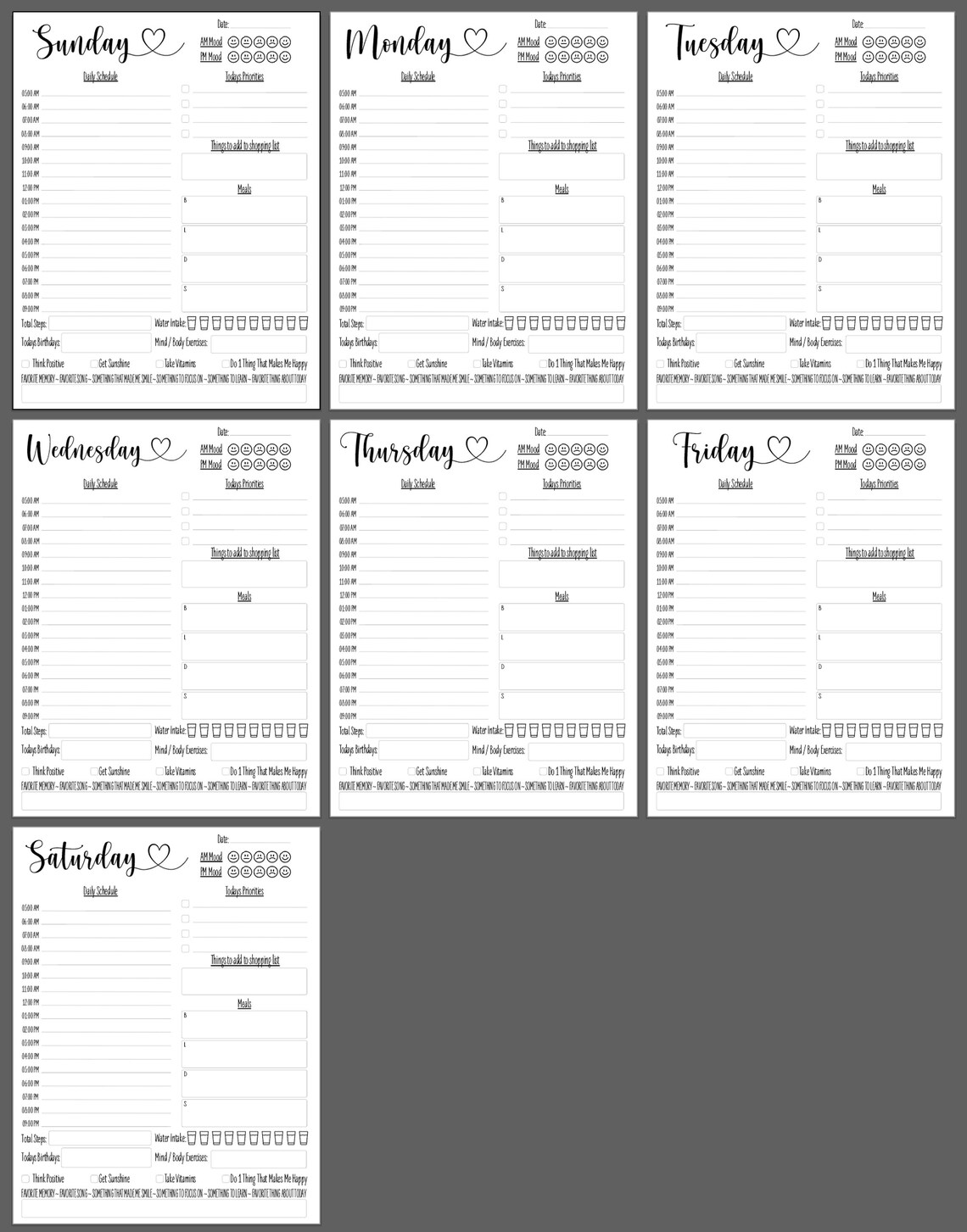 Daily Printable Planner Daily Calendar Health Planner Weekly Planner ...