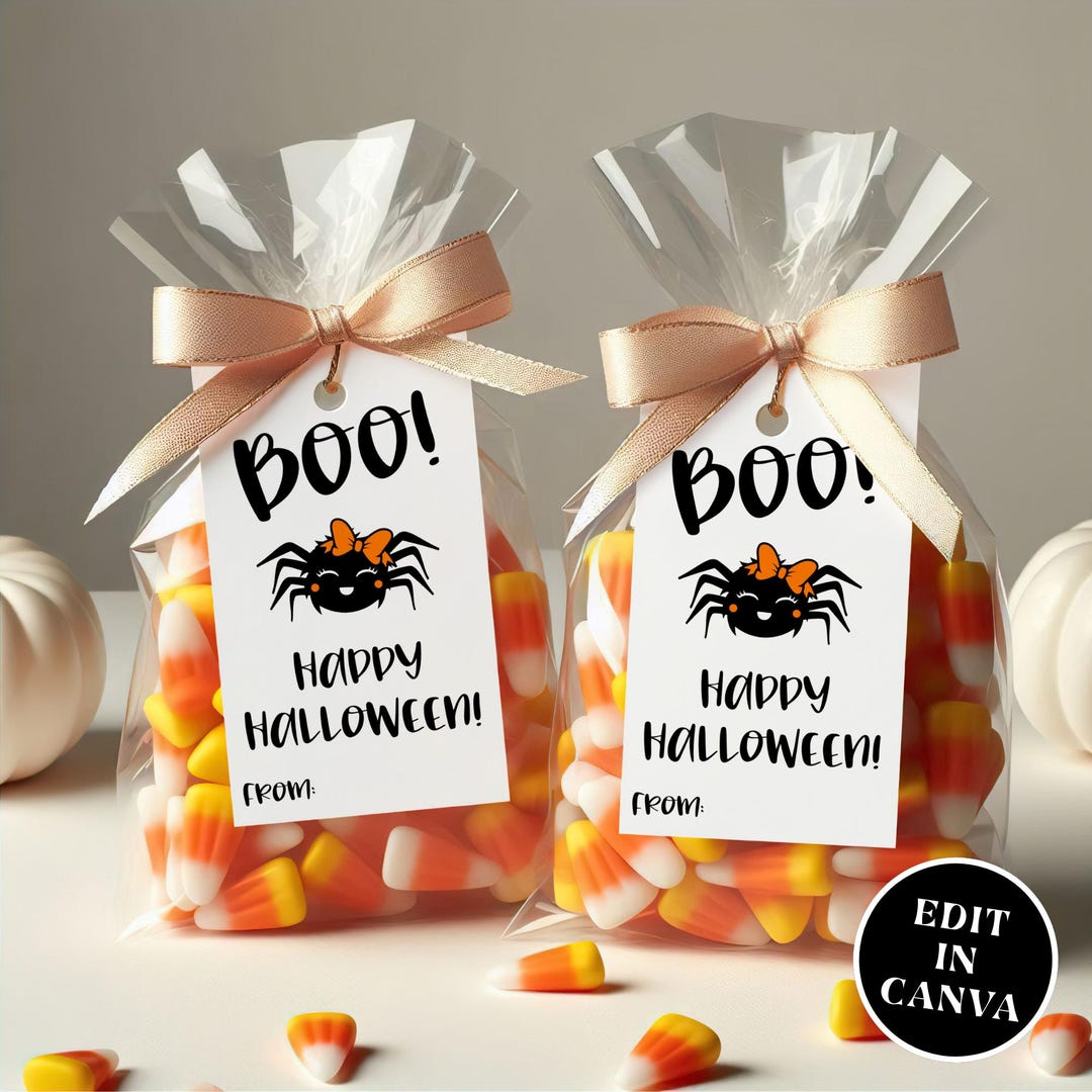 Halloween Boo Gift Tags Printable | Treat Bag Tags | Editable Canva ...