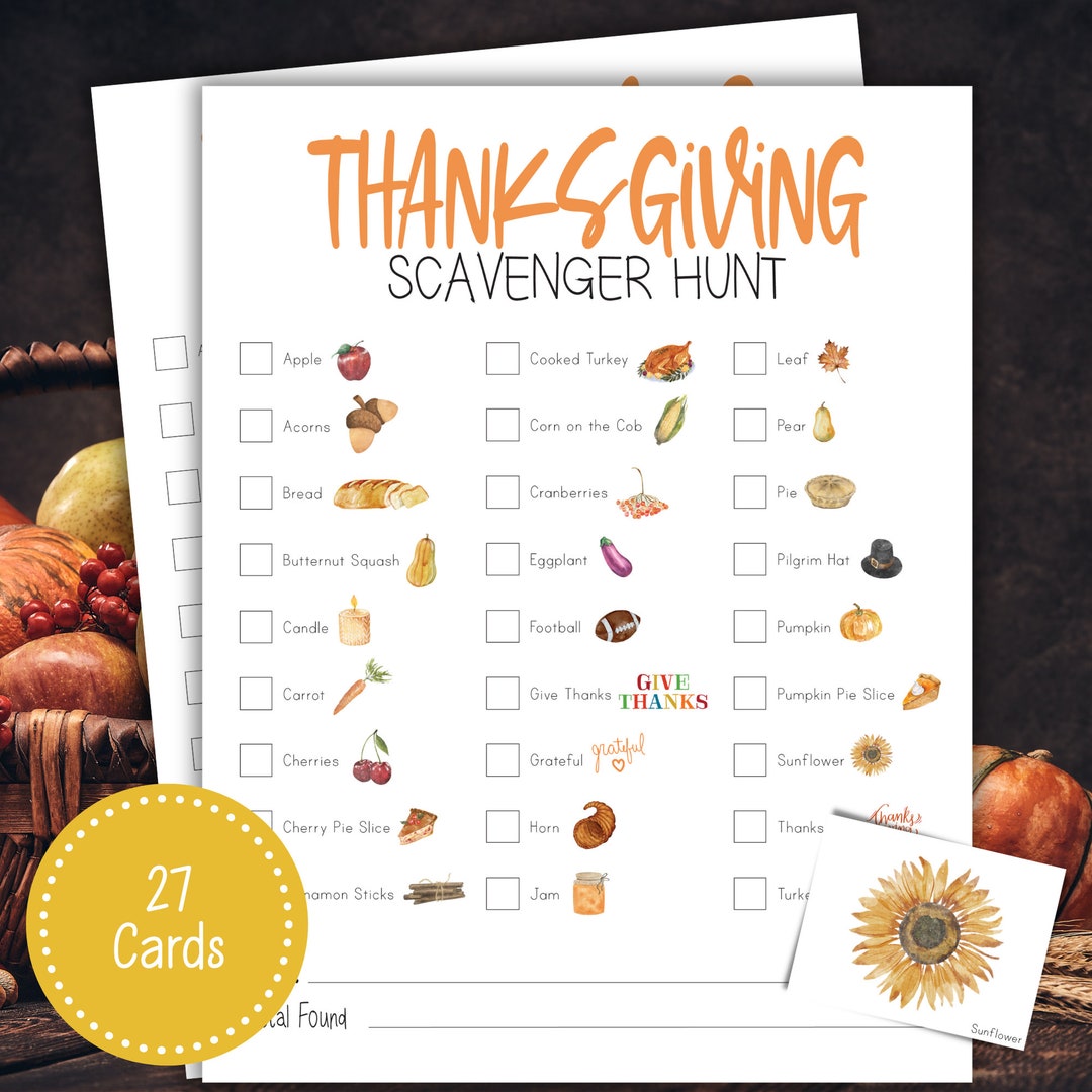 Scavenger Hunt for All Ages, Thanksgiving Hunt, Thanksgiving Dinner ...