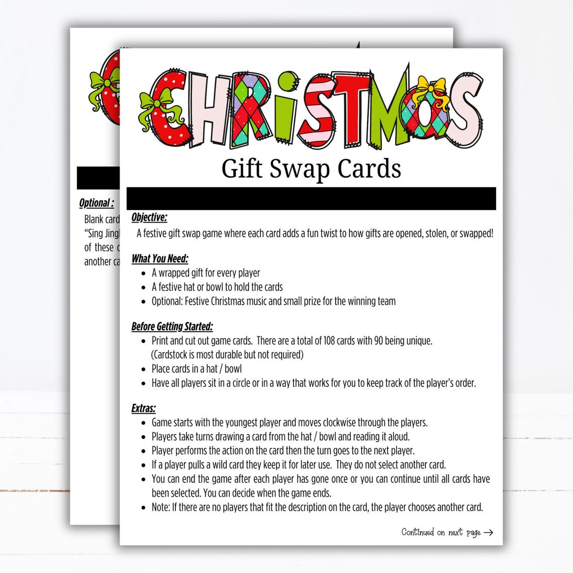 Christmas Gift Swap Game | Printable White Elephant Gift Exchange Cards ...