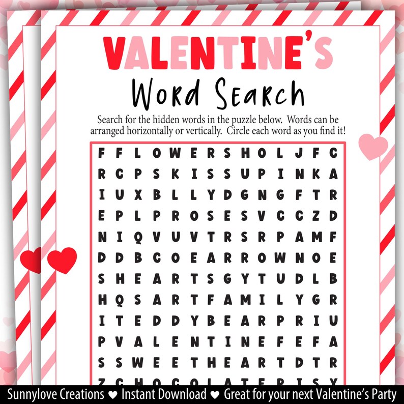 Fun Printable Valentine Word Search Game | Valentine Word Find Game for ...