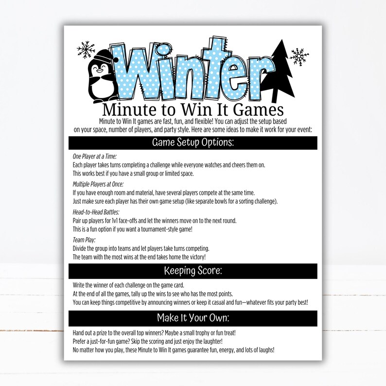 Fun Winter Minute to Win It Games | Printable Quick Winter Themed Party ...