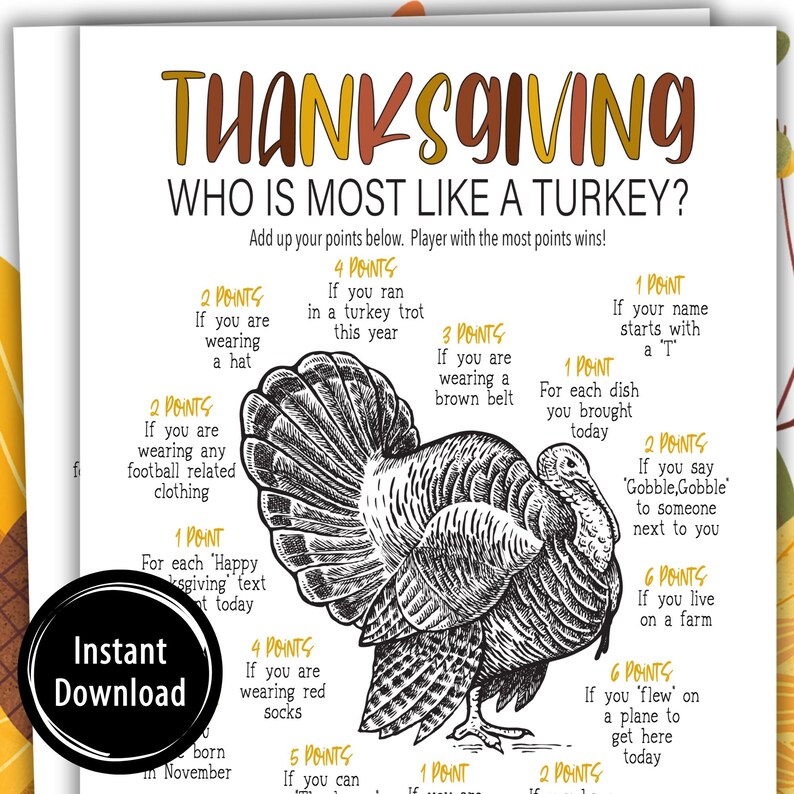 Thanksgiving Who is Most Like a Turkey | Thanksgiving Game Night ...