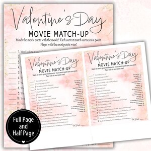 Valentines Party Movie Match up Game | Pink Valentines Day Printable ...