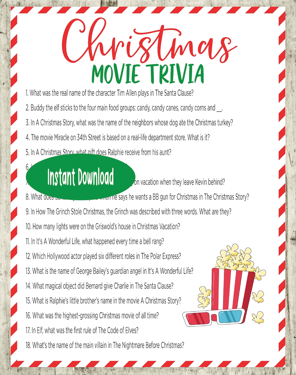 Christmas Printable Games Christmas Trivia Game Christmas - Etsy
