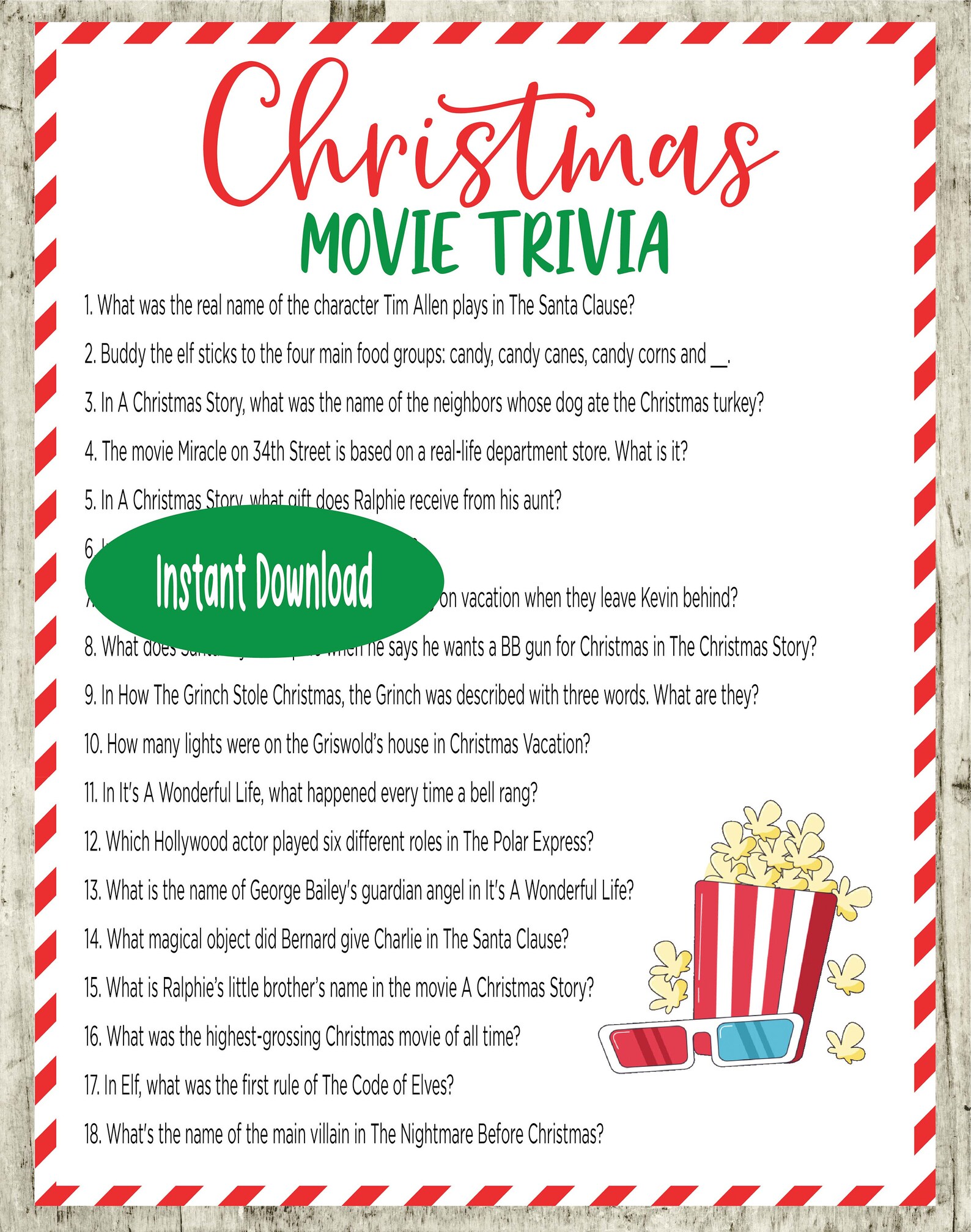 Christmas Printable Games Christmas Trivia Game Christmas - Etsy