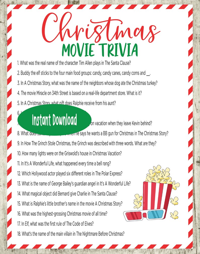Christmas Printable Games Christmas Trivia Game Christmas - Etsy
