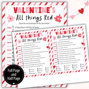 Fun Printable Valentines All Things Red Game for Kids | Instant ...
