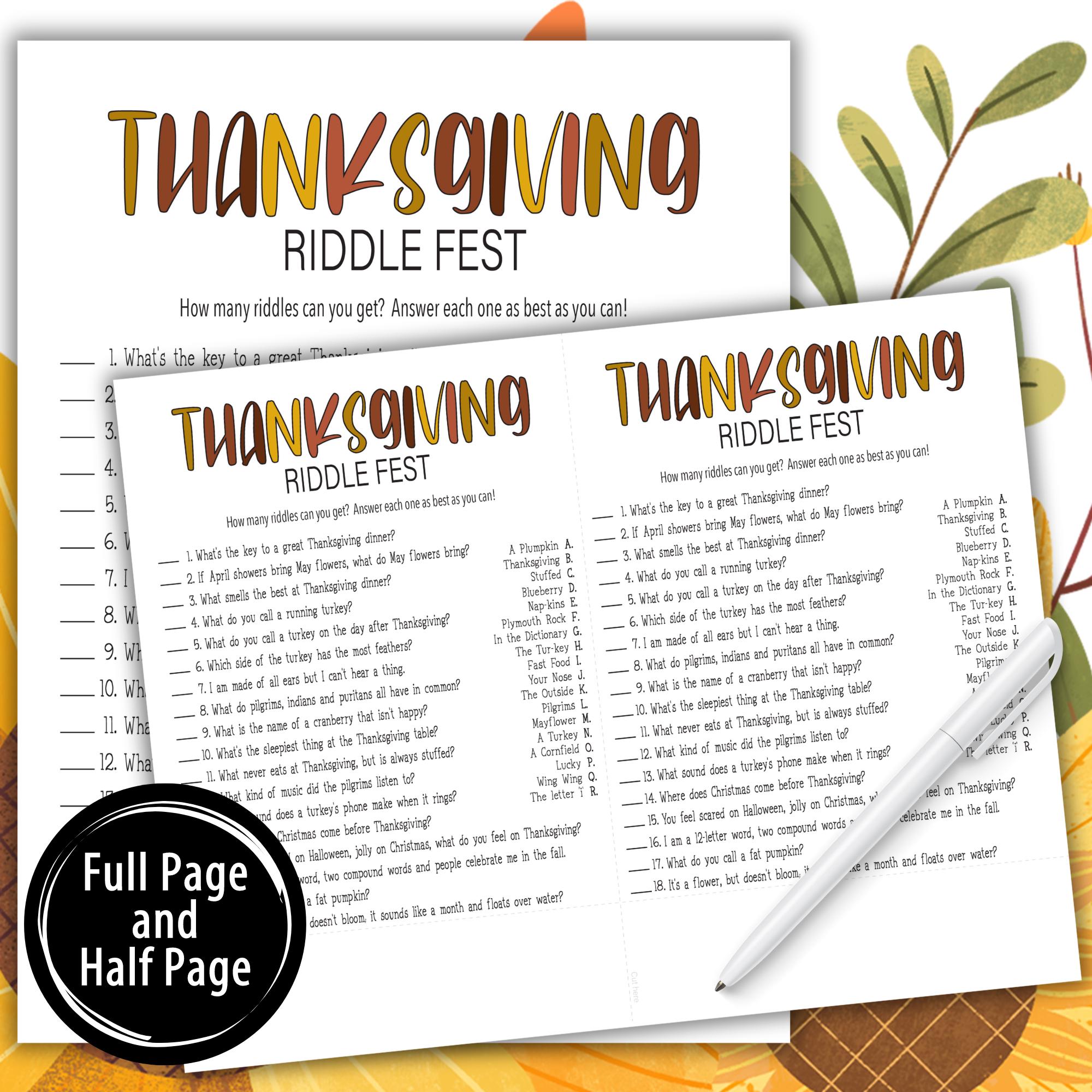 Thanksgiving Riddles Printable Game | Thanksgiving Gathering Game Night ...