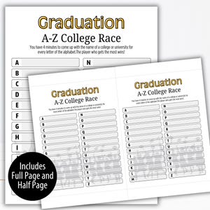 Editable A to Z College Race Game Printable Graduation Party Activity ...