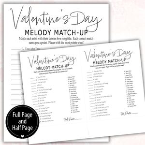 Valentines Printable Match the Love Song With the Artist Game | Black ...