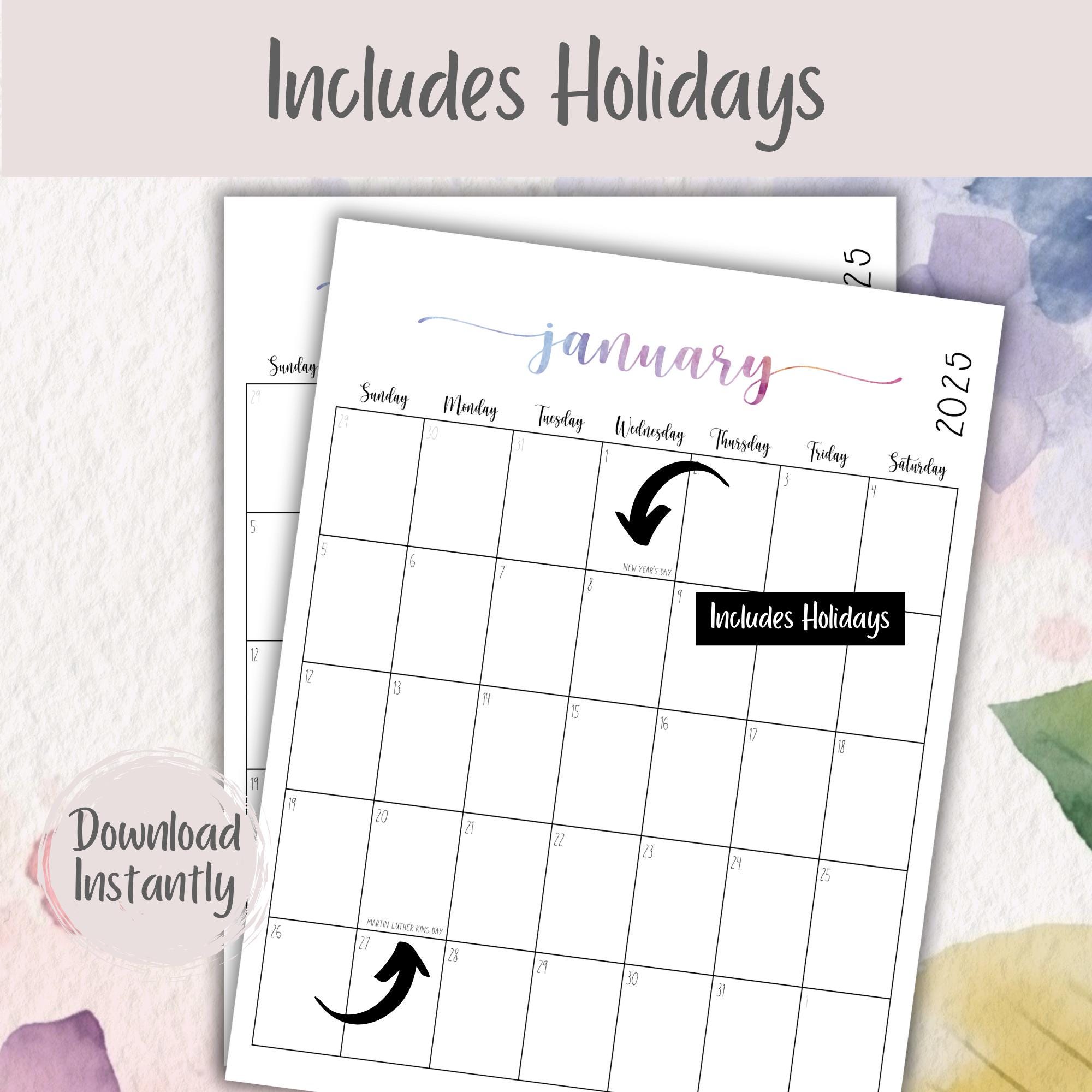2025 Portrait Printable Calendar Template Family Organizer Monthly ...