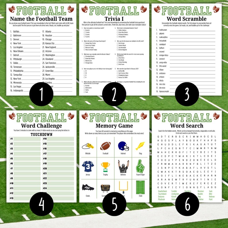 Printable Football Game Bundle Football Party Activities Football ...