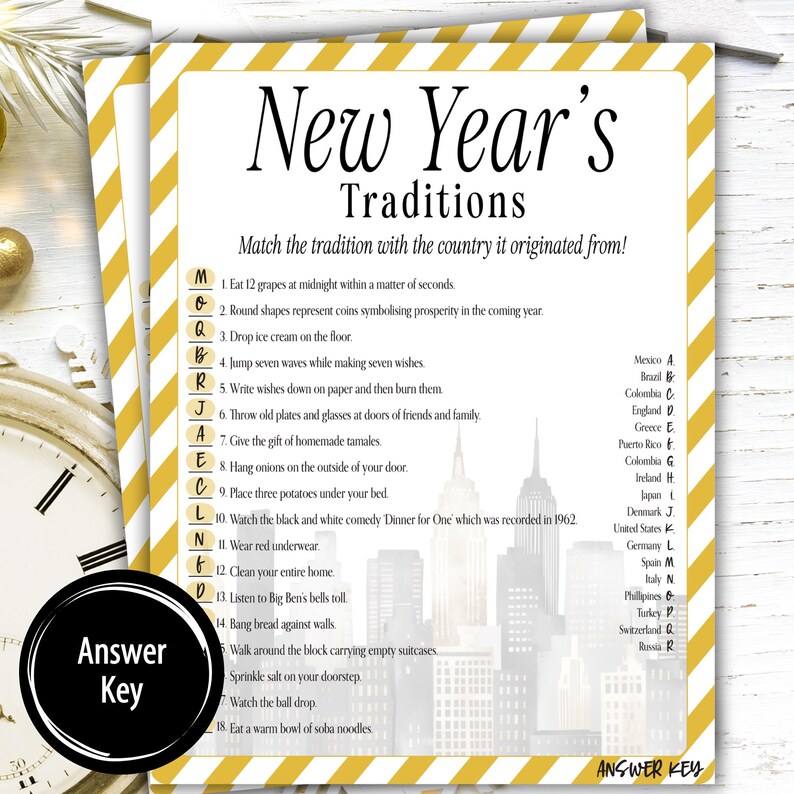 New Years Traditions Printable Game | New Years Around the Country for ...