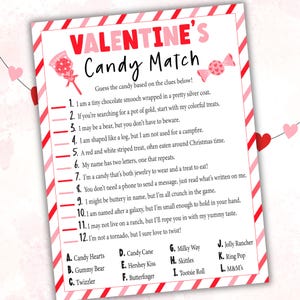 Fun Printable Valentine Candy Match Game With Candy Clues | Valentine ...
