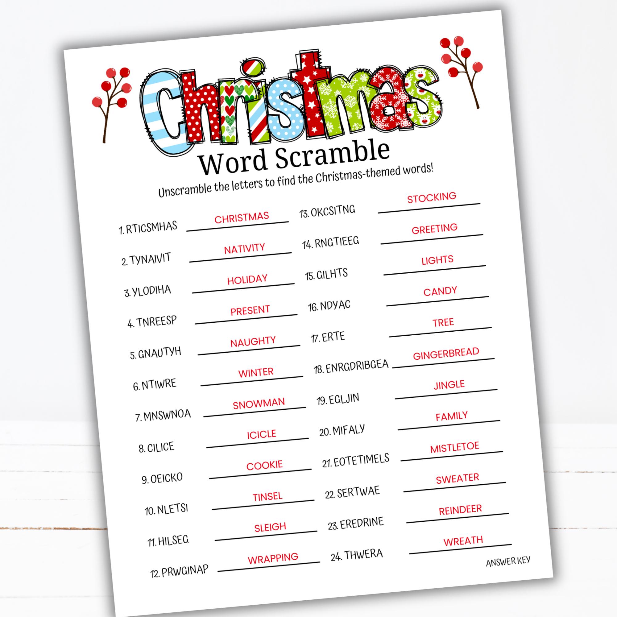 Word Scramble Christmas Game Printable | Editable Holiday Party Game ...