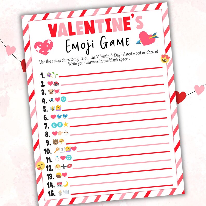 Fun Printable Valentine Emoji Game | Valentine Day Printable Game for ...