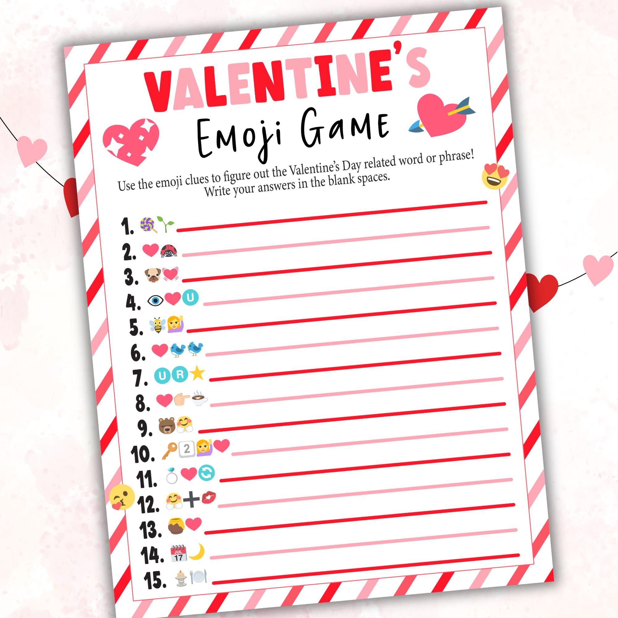Fun Printable Valentine Emoji Game | Valentine Day Printable Game for ...