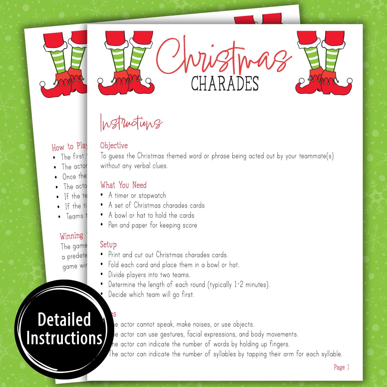 Christmas Charades Game Christmas Acting Game Printable Christmas Party ...